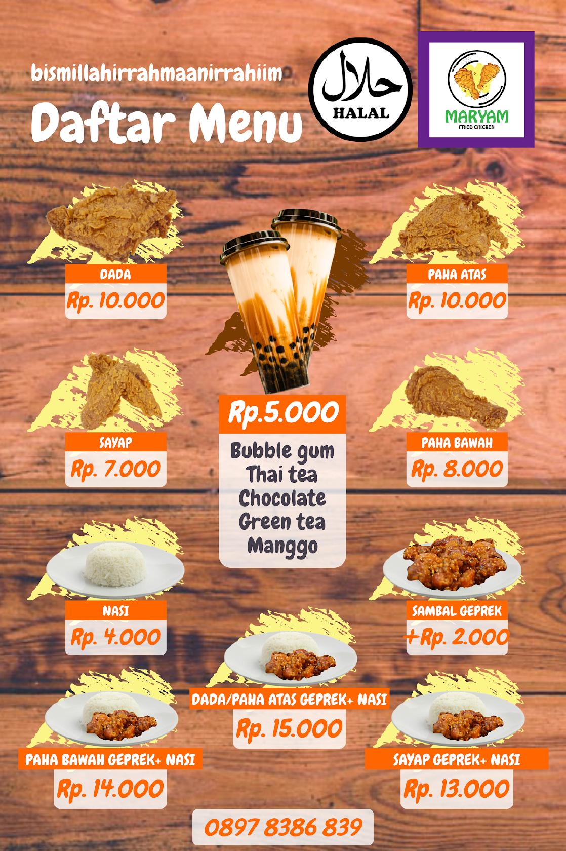 Menu at Ayam Geprek MaryamFC restaurant, Kedung Waringin