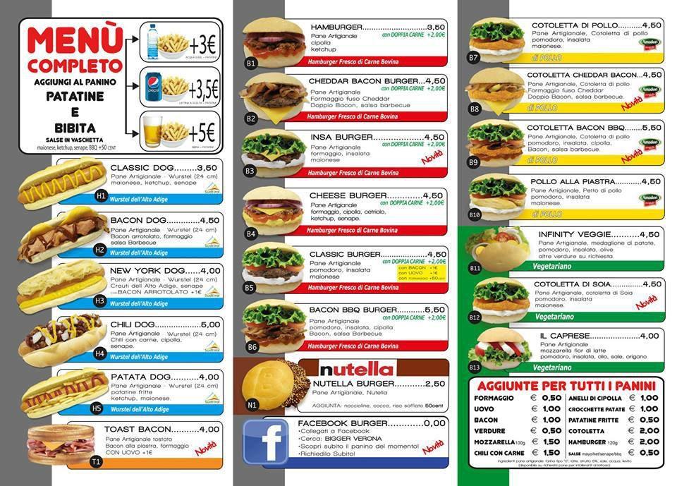 Menu at Bigger - L'Hamburger Artigianale di Verona restaurant, Verona