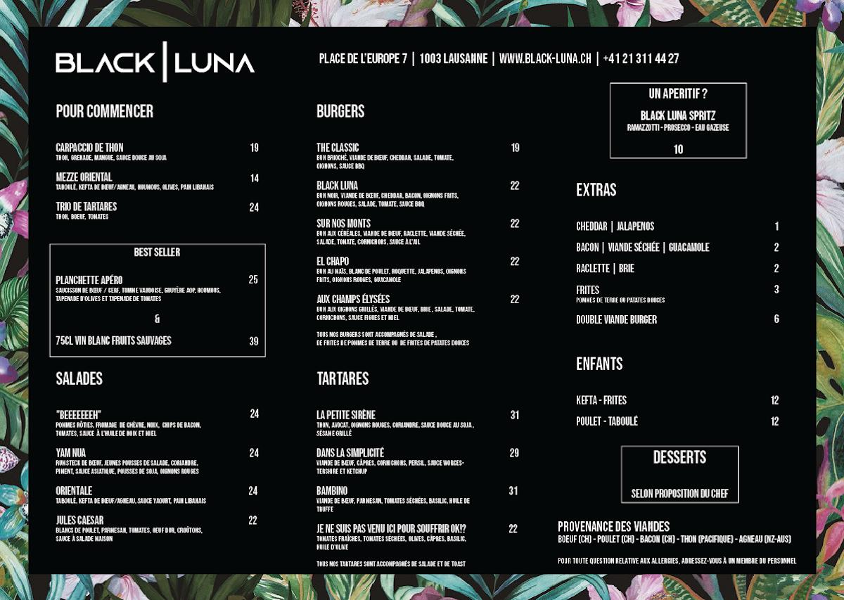 Menu da Black Luna, Losanna