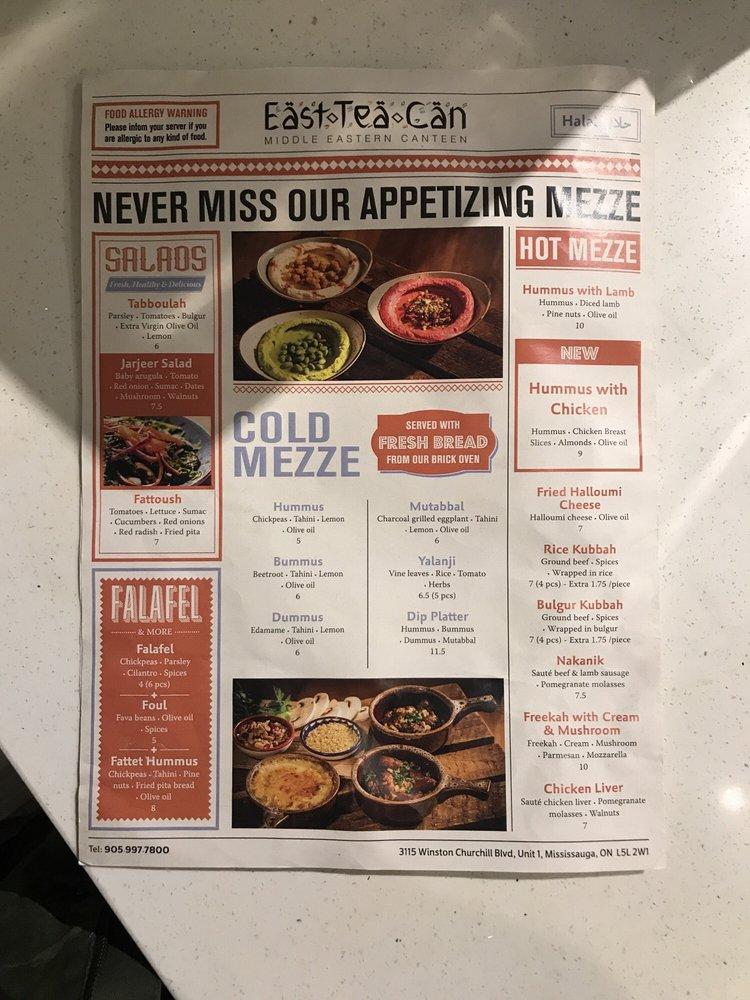Menu at East Tea Can restaurant, Mississauga