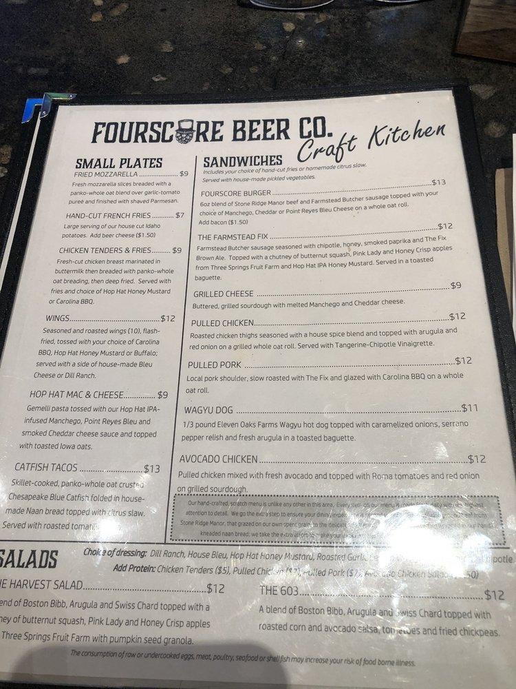 Menu at FourScore Beer Co. pub & bar, Gettysburg