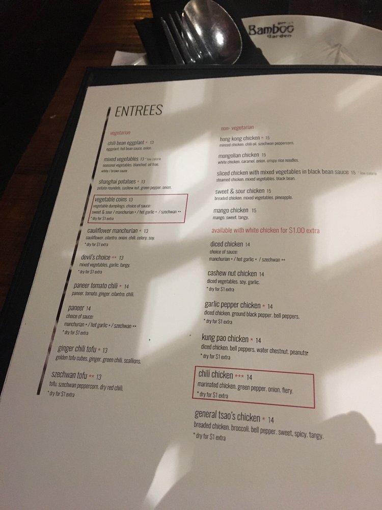 Menu at Inchin's Bamboo Garden restaurant, Sunnyvale