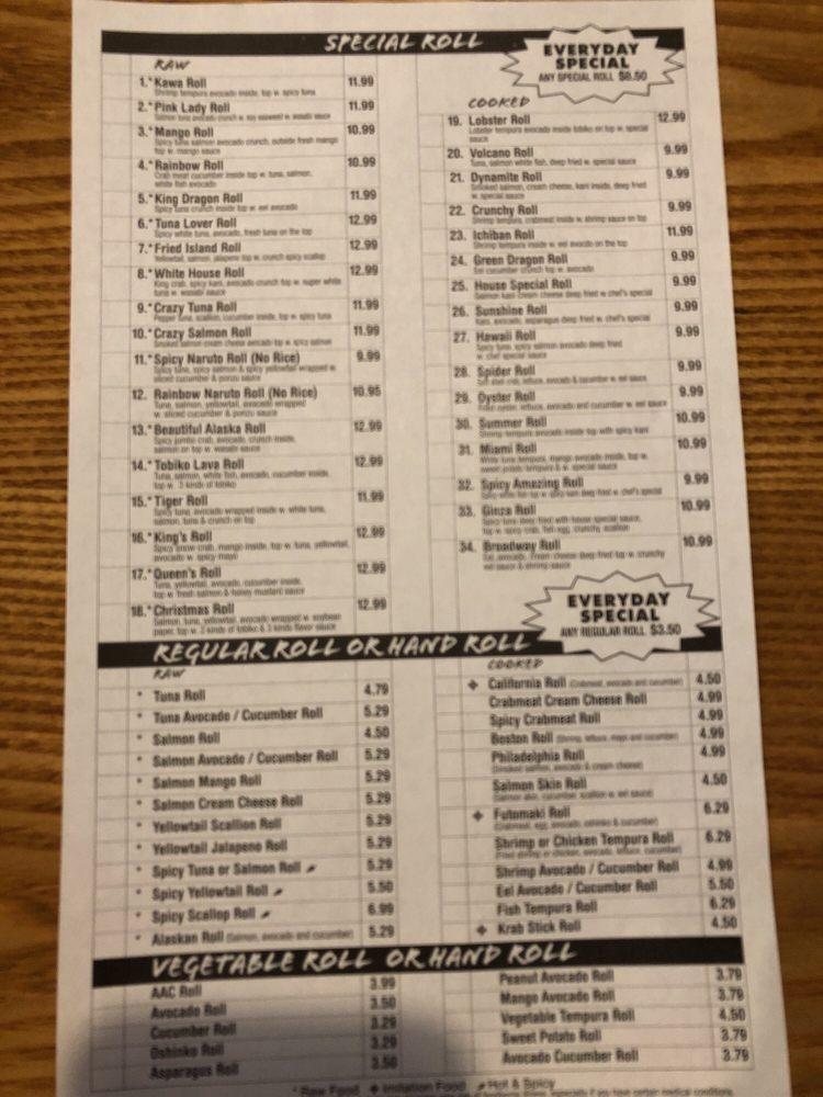 Menu at Kawa Sushi restaurant, Palm Coast