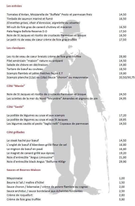 Menu au Les Enfants Terribles, Tournai