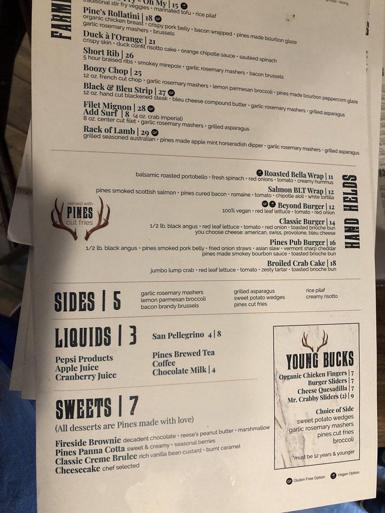 Menu at Pines Public House & Eatery, Berlin