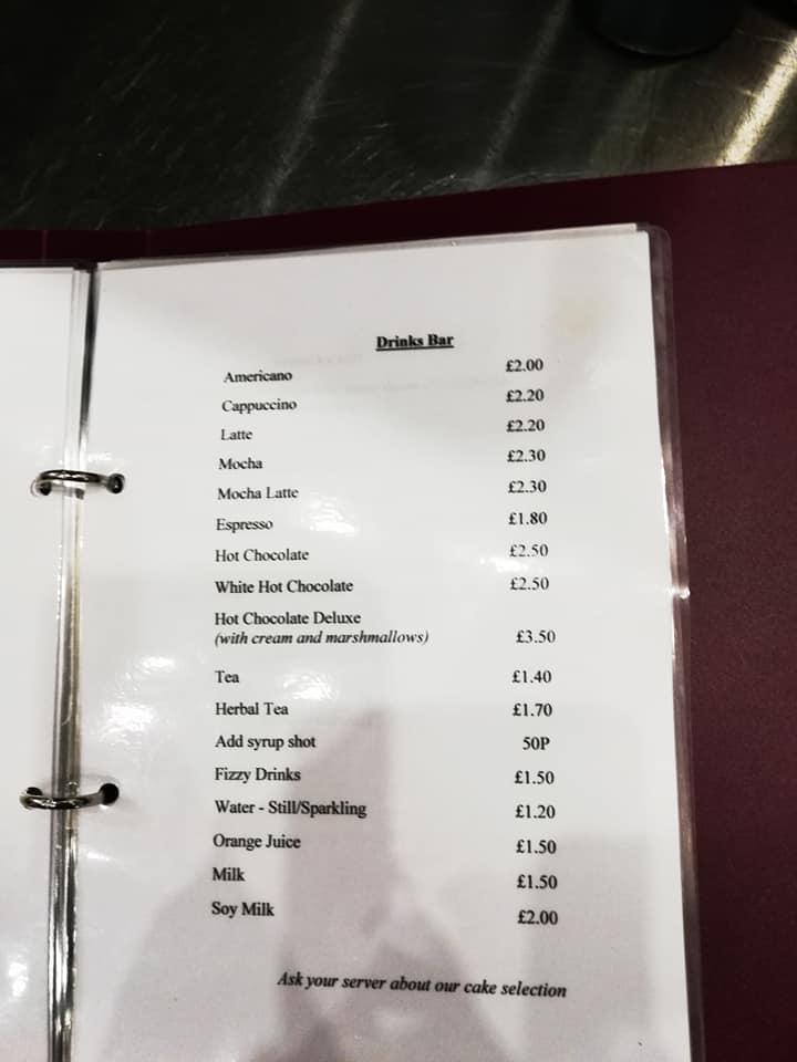 Menu at Scarlett's Cafe, Falkirk, 12 Union Road