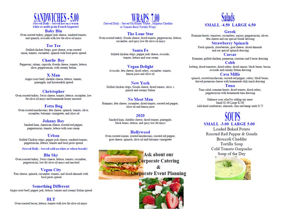 Menu at Blu Bag restaurant, Dallas