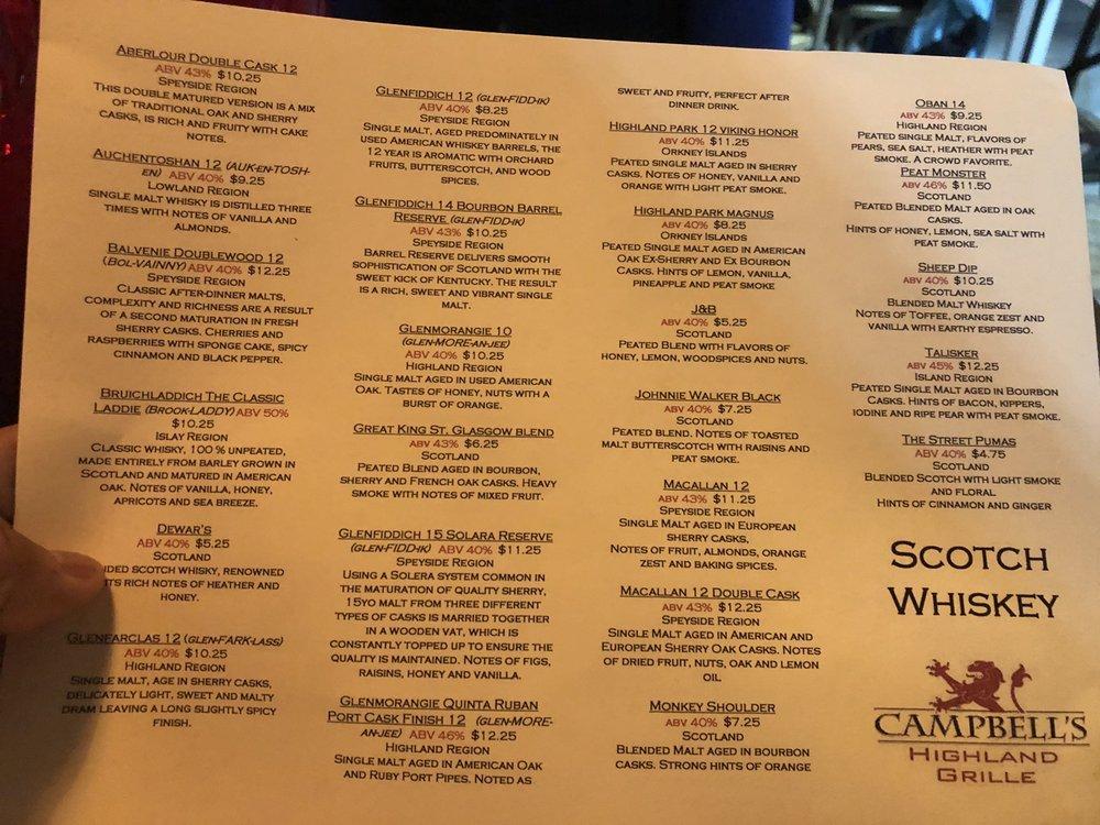 Menu at Campbell's Highland Grille pizzeria, Greenwood