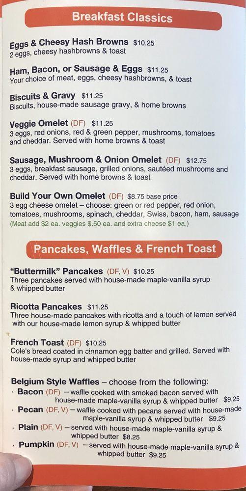 Menu at Cole's Bakery & Cafe, Spokane