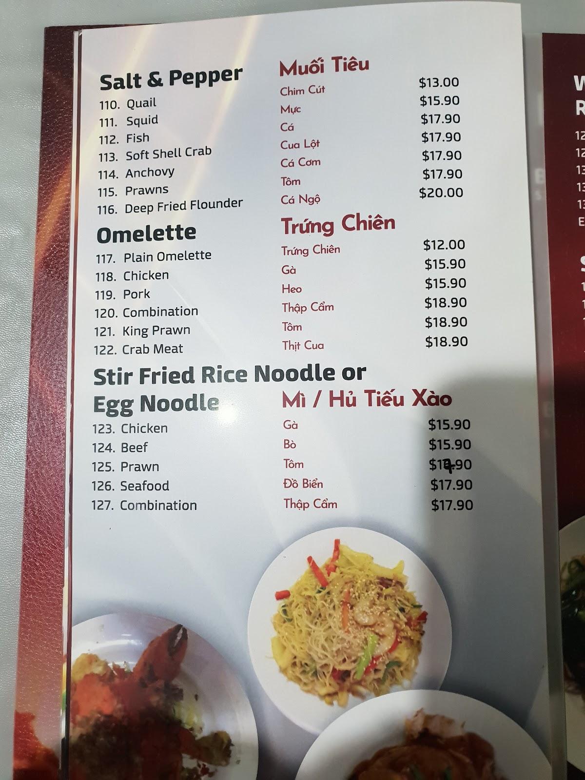 Menu at Kim Khanh Restaurant, Darra