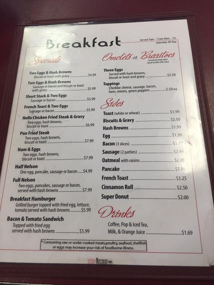 Menu at Nelson's Buffeteria restaurant, Tulsa, S Memorial Dr