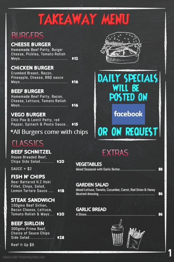 Menu at Noble Falls Tavern pub & bar, Gidgegannup, Toodyay Rd