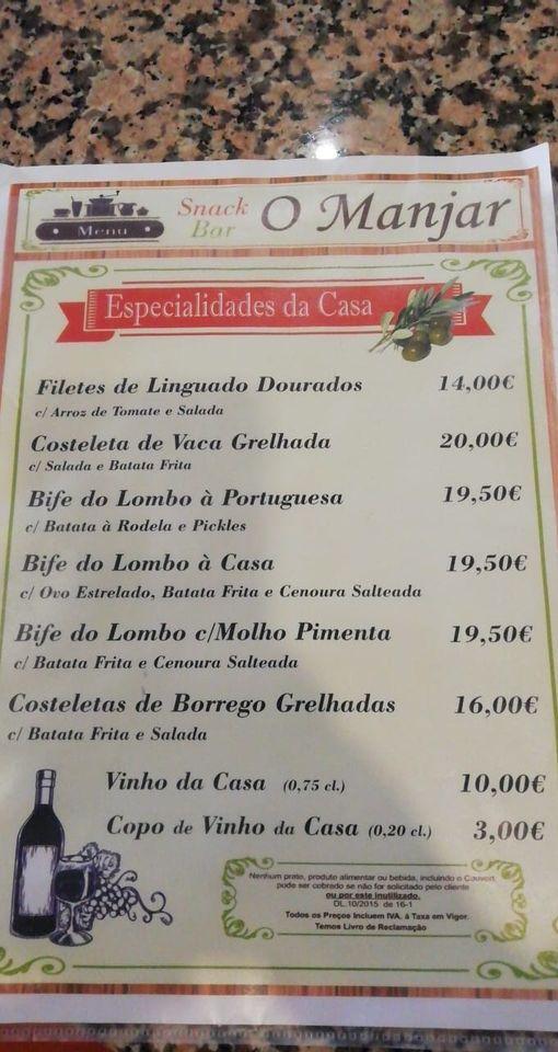 Menu at Restaurante o manjar, Albufeira