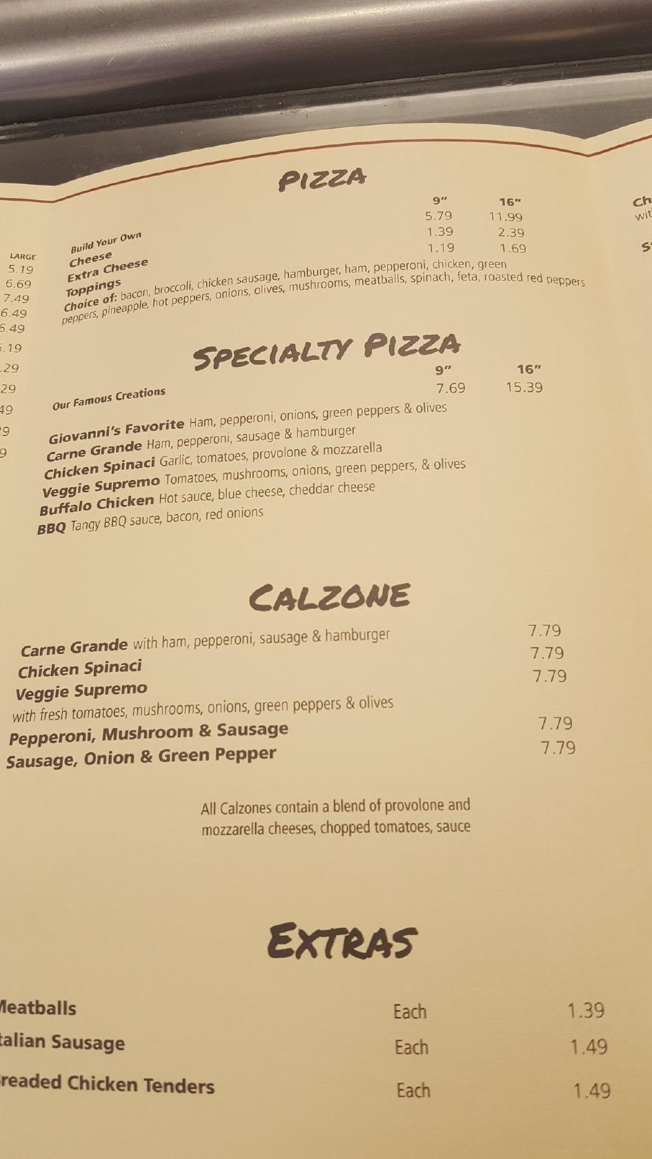 Menu at Amato's Xpress restaurant, Stowe