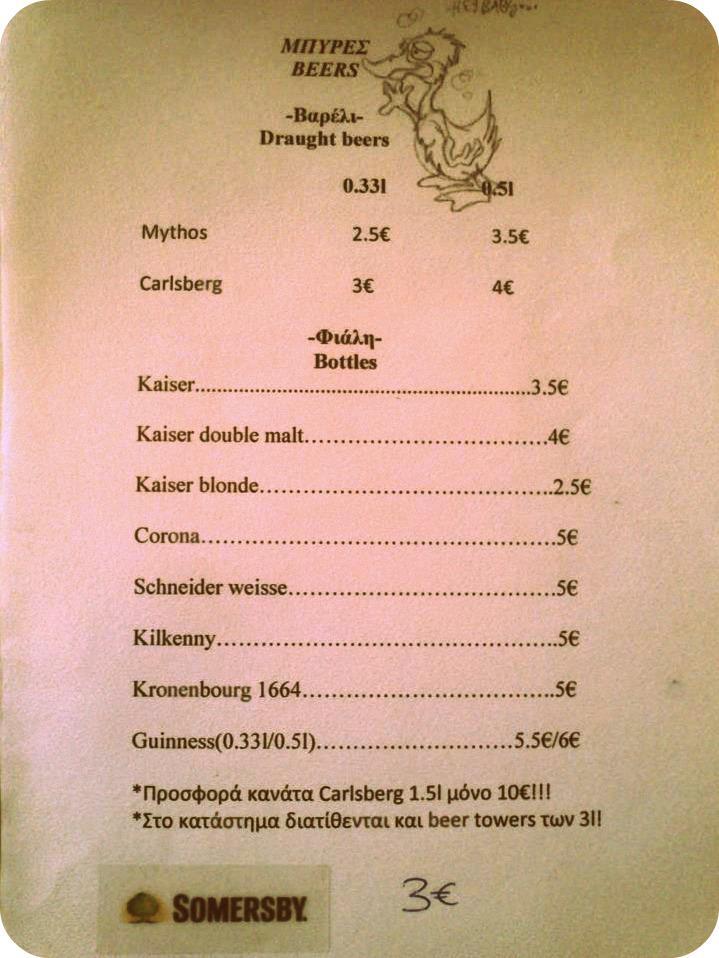 Menu at Drunken Duck, Thessaloniki