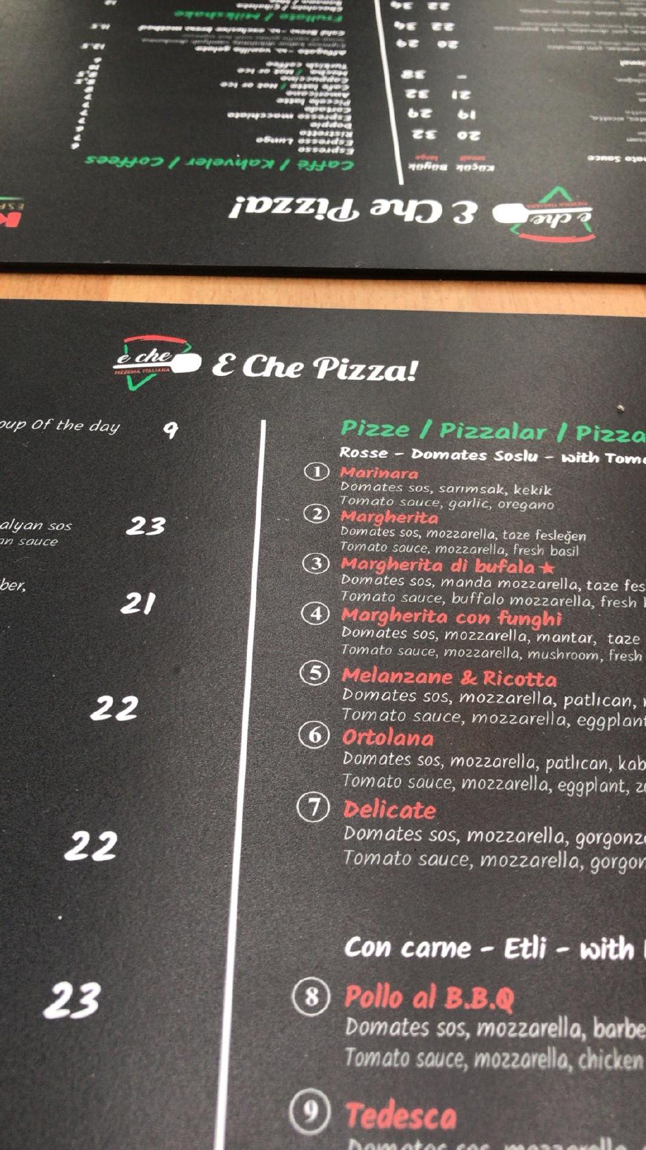 Menu at E Che Pizza - Pizzeria Italiana, Manisa,. Sk. No:50