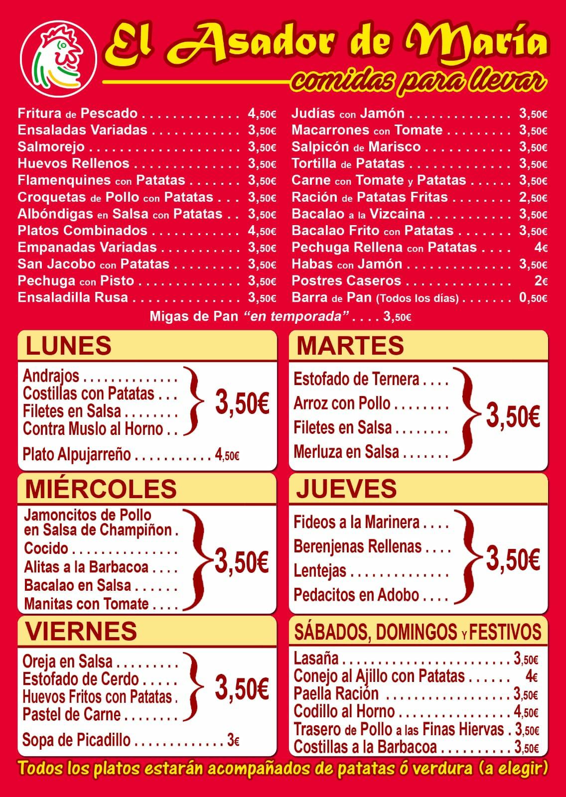 Menu at El Asador de María restaurant, Linares, C. Yanguas Messias