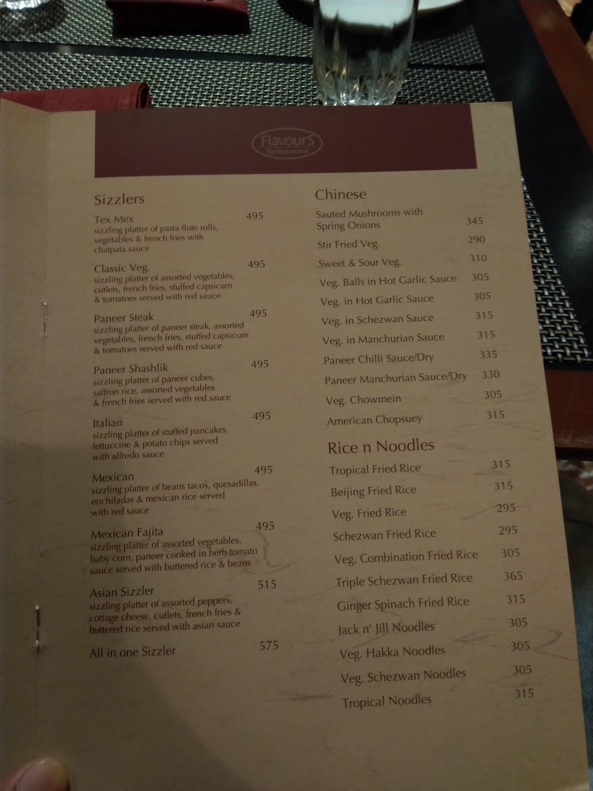 Menu at Flavours Restaurant, Rajkot, Dr. Yagnik Road Corner