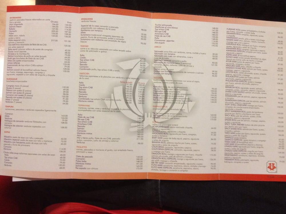 Menu at Kunio San restaurant, Mexico City, Calle Guerrero 88