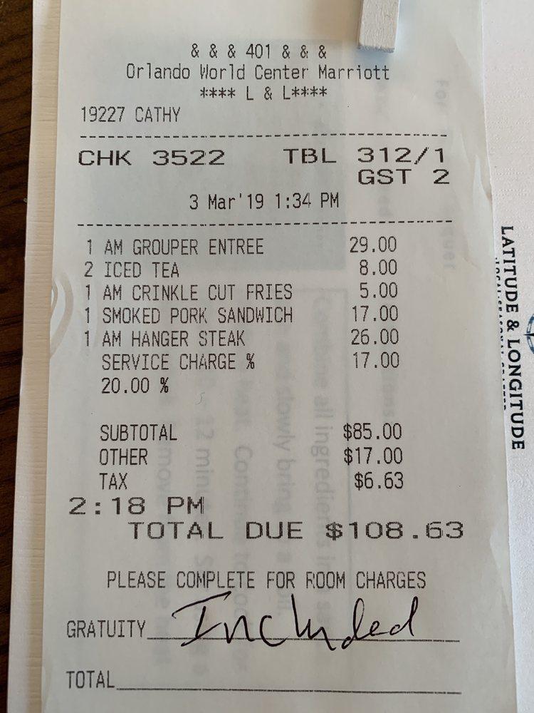 Menu at Latitude & Longitude restaurant, Orlando, World Center Dr