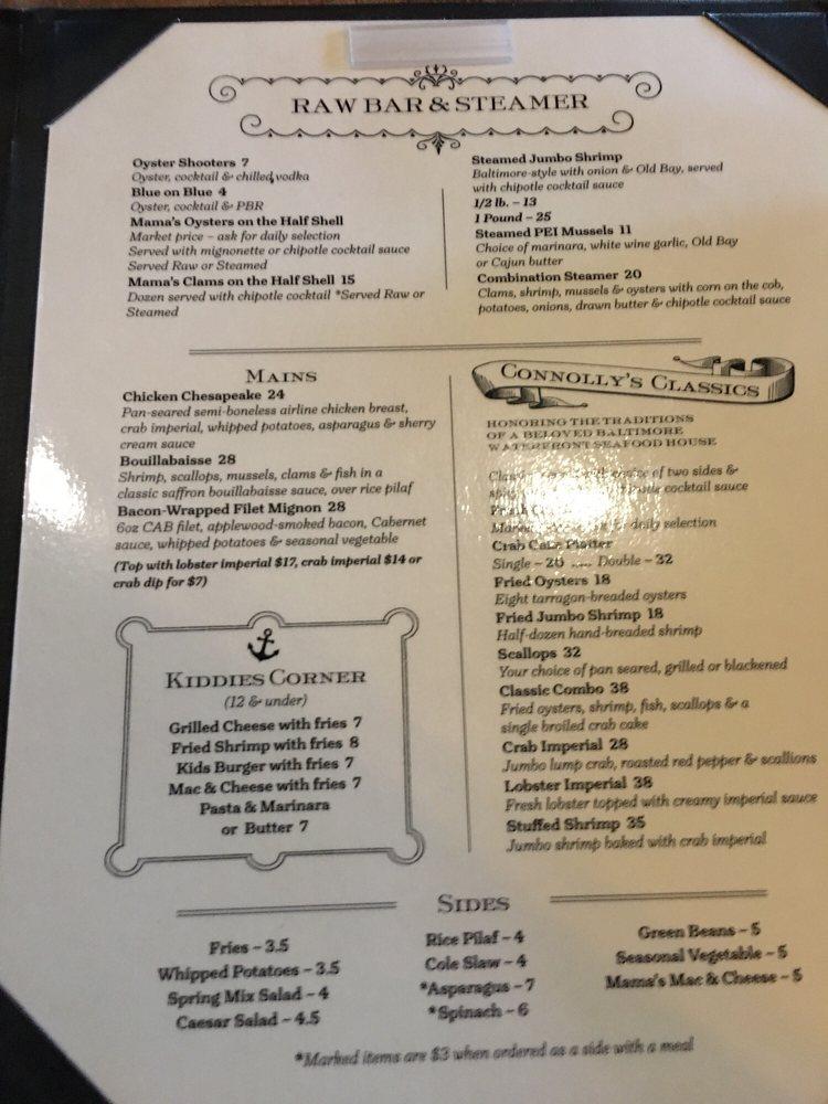 Menu at Mama's On the Half Shell pub & bar, Baltimore