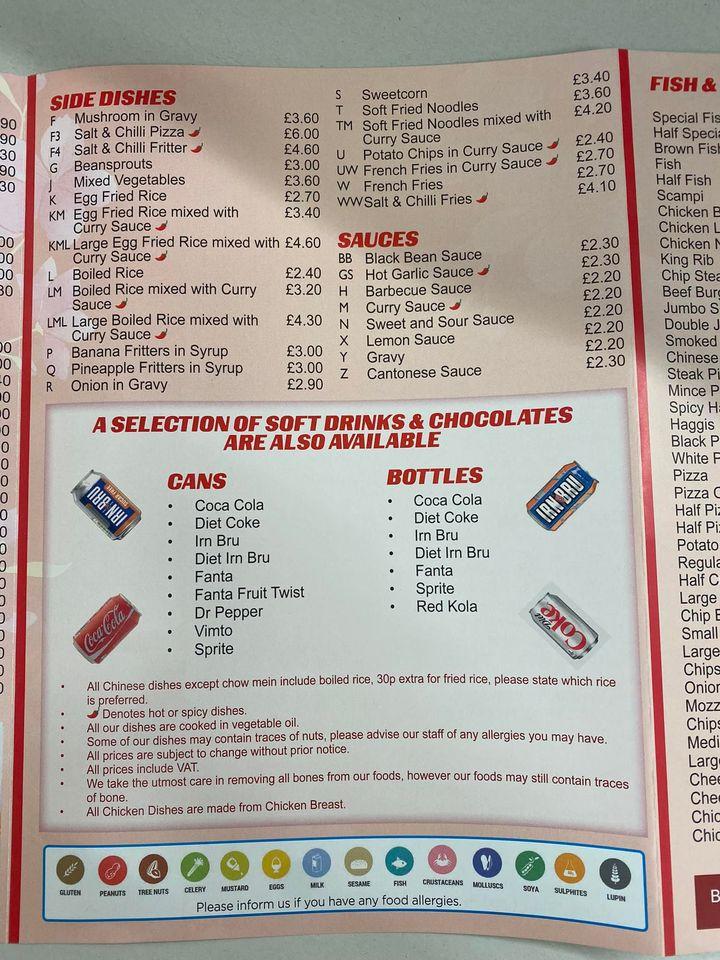 Menu at Martins Takeaway fast food, Bo'ness