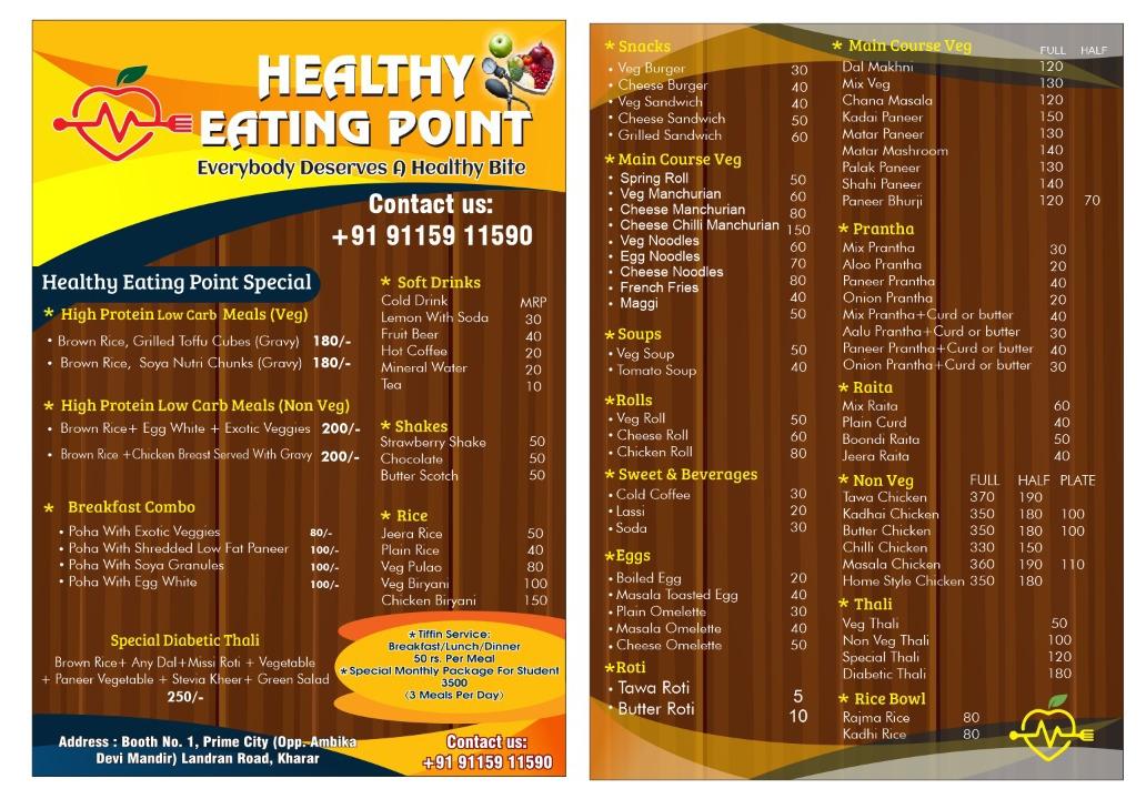 Menu at Restaurant Healthy Eating point booth no-1,prime city,oppo ...