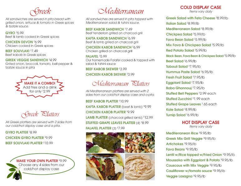 Menu at sultan's deli restaurant, Apex