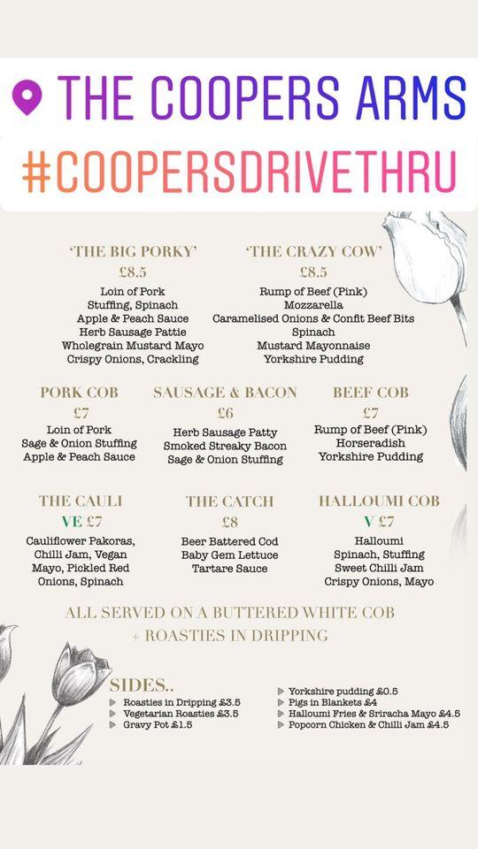 Menu at The Coopers Arms pub & bar, Derby