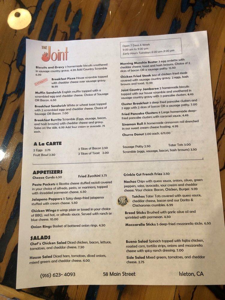 Carta del pub y bar The Joint, Isleton