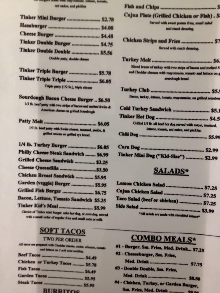 Menu at Tinker Burger restaurant, Summerland