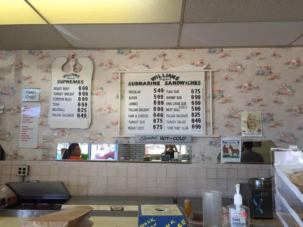 Menu at Williams Sub Shop restaurant, Saint Petersburg