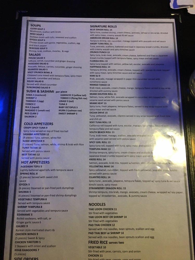 Menu at Blue Ginger restaurant, Pembroke Pines