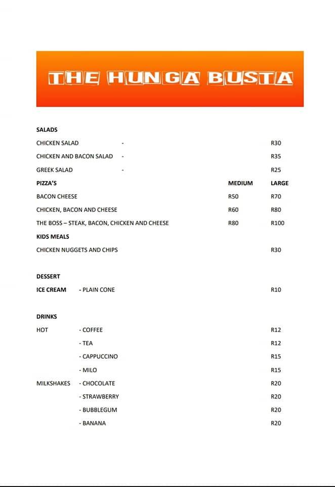 Menu at HUNGA BUSTA restaurant, Pinetown