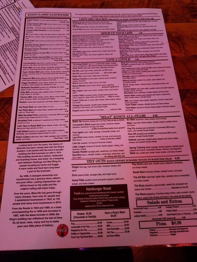 Menu at King's Place Bar and Grill, Miesville