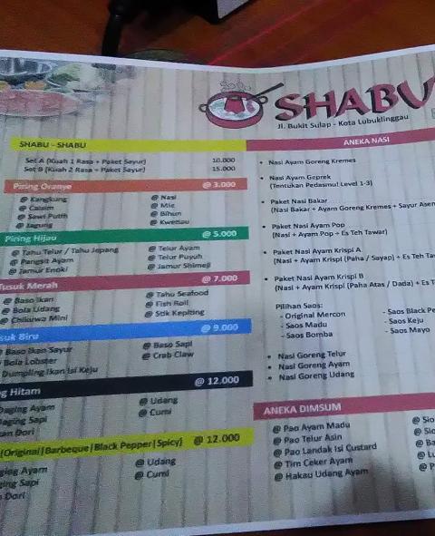 Menu at Shabura Suki & Grill restaurant, Lubuklinggau