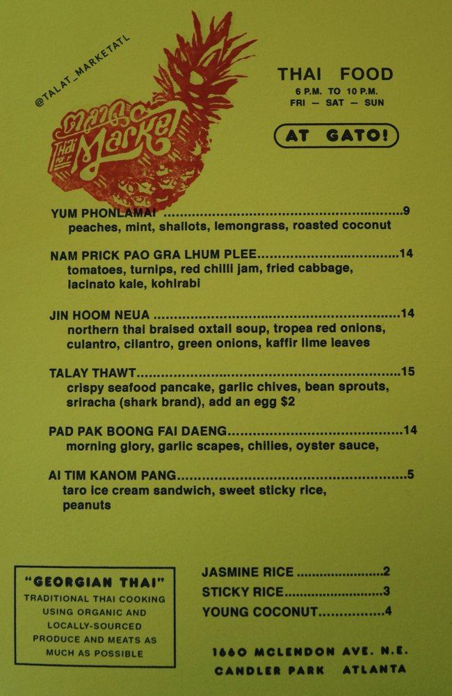 Menu at Talat Market restaurant, Atlanta, 112 Ormond St SE