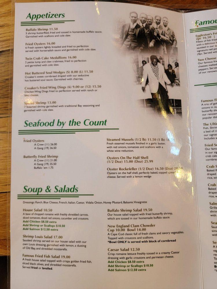 Menu at Croaker's Spot Petersburg pub & bar, Petersburg