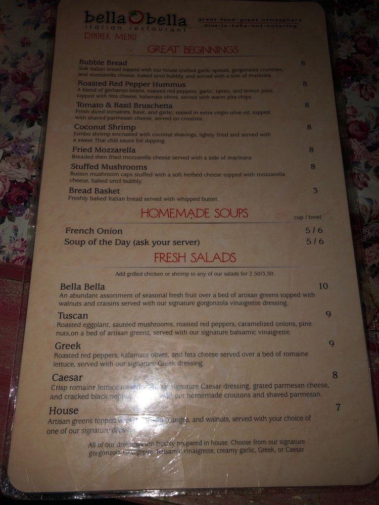 Menu at Bella Bella pub & bar, Tallahassee