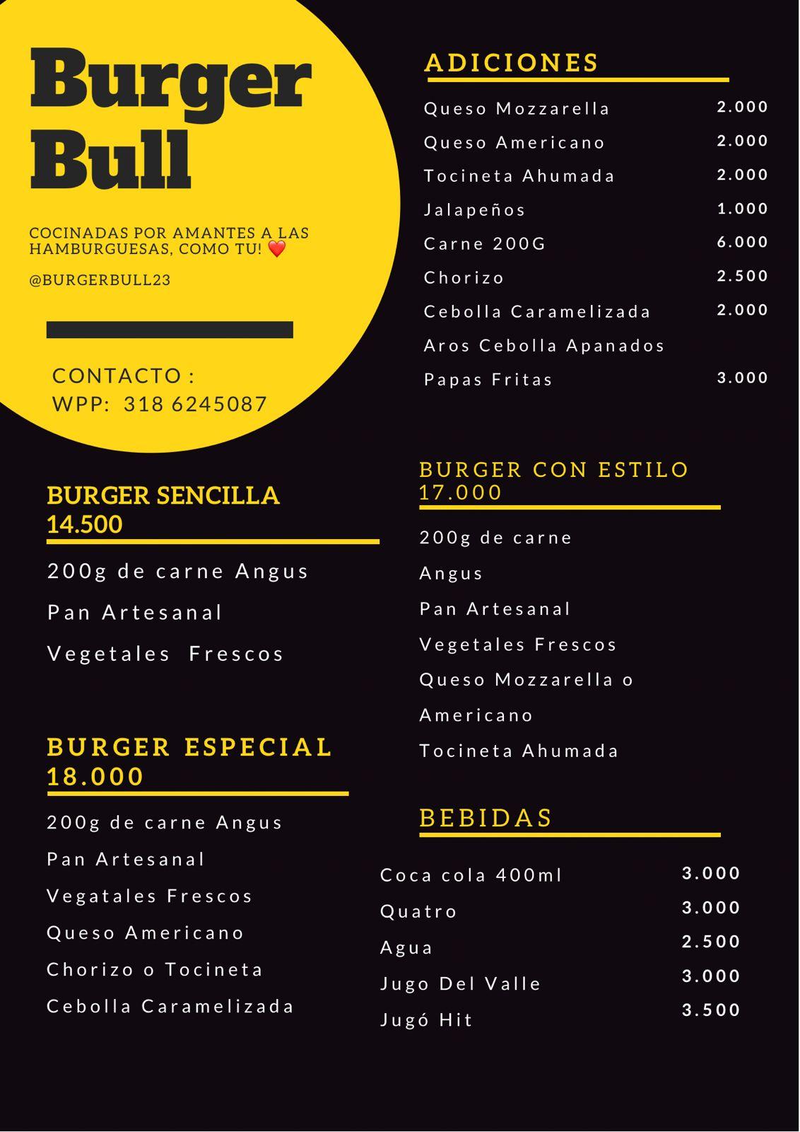Carta del restaurante Hamburguesas Burger Bull, Cali