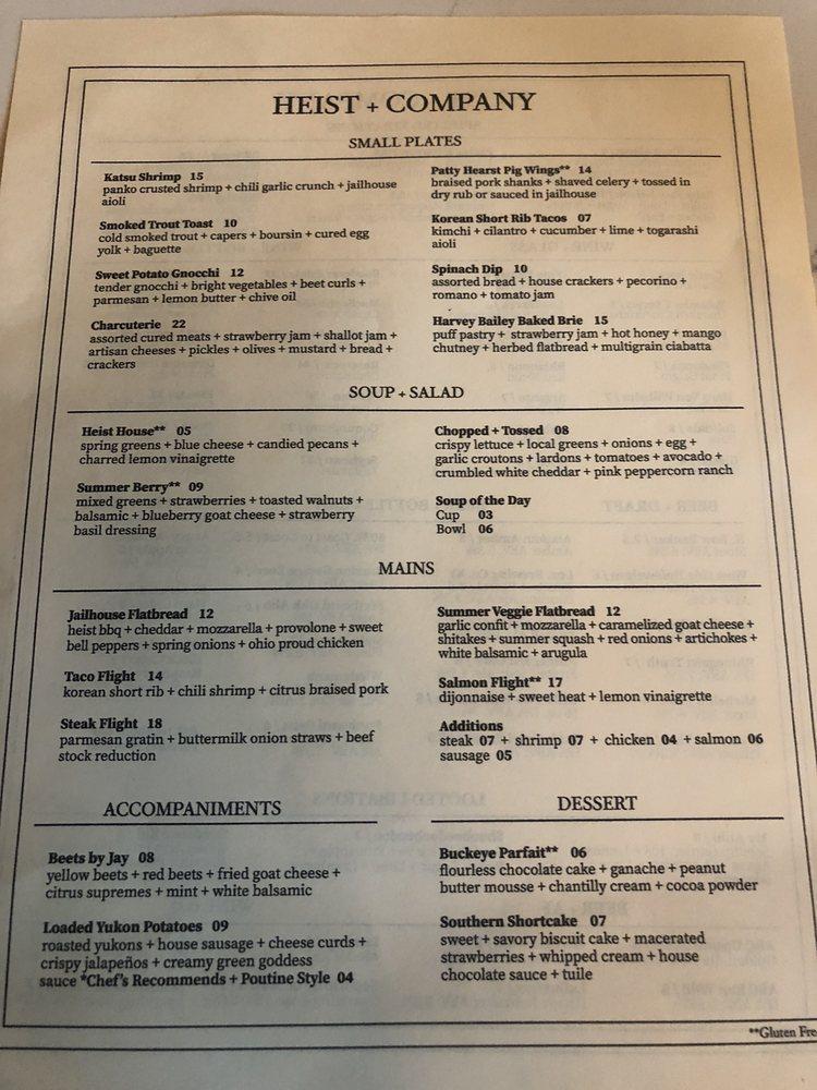 Menu at Heist + Co pub & bar, Harrison
