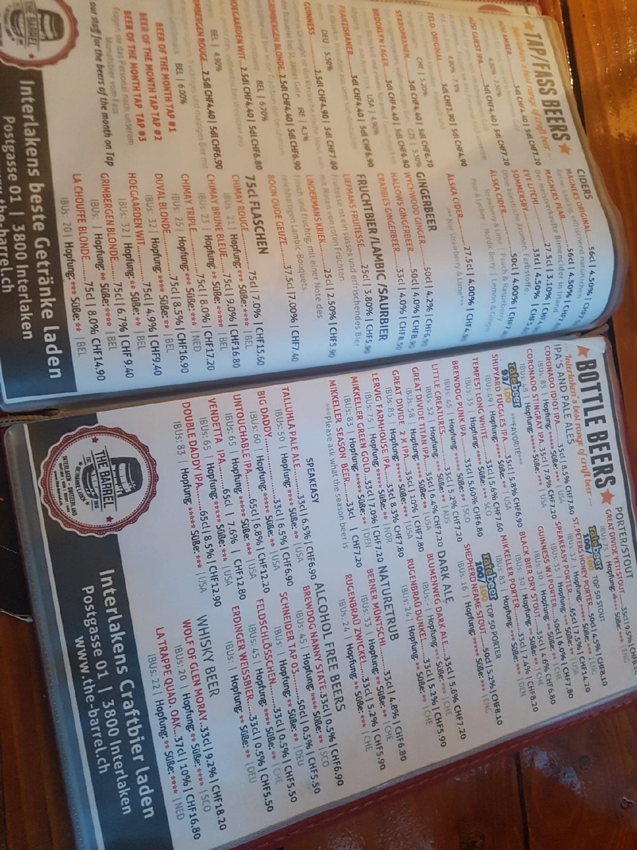 Menu at Hüsi Bierhaus, Interlaken