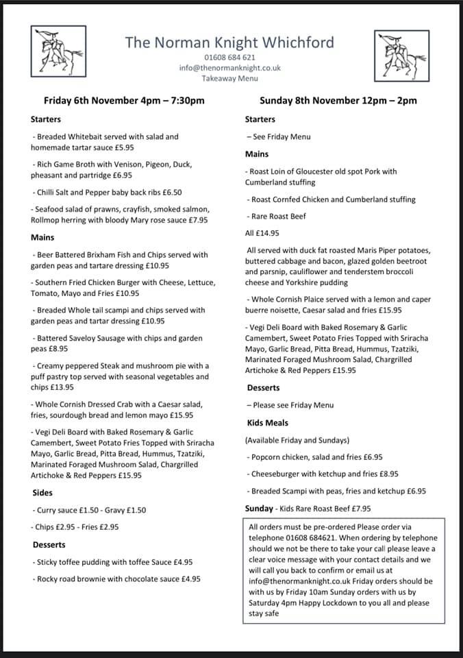 Menu at Norman Knight pub & bar, Whichford