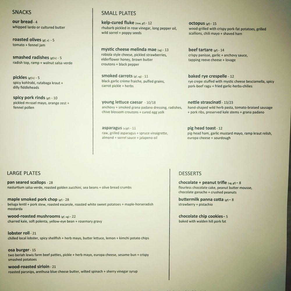 Menu at OSA pub & bar, Middletown