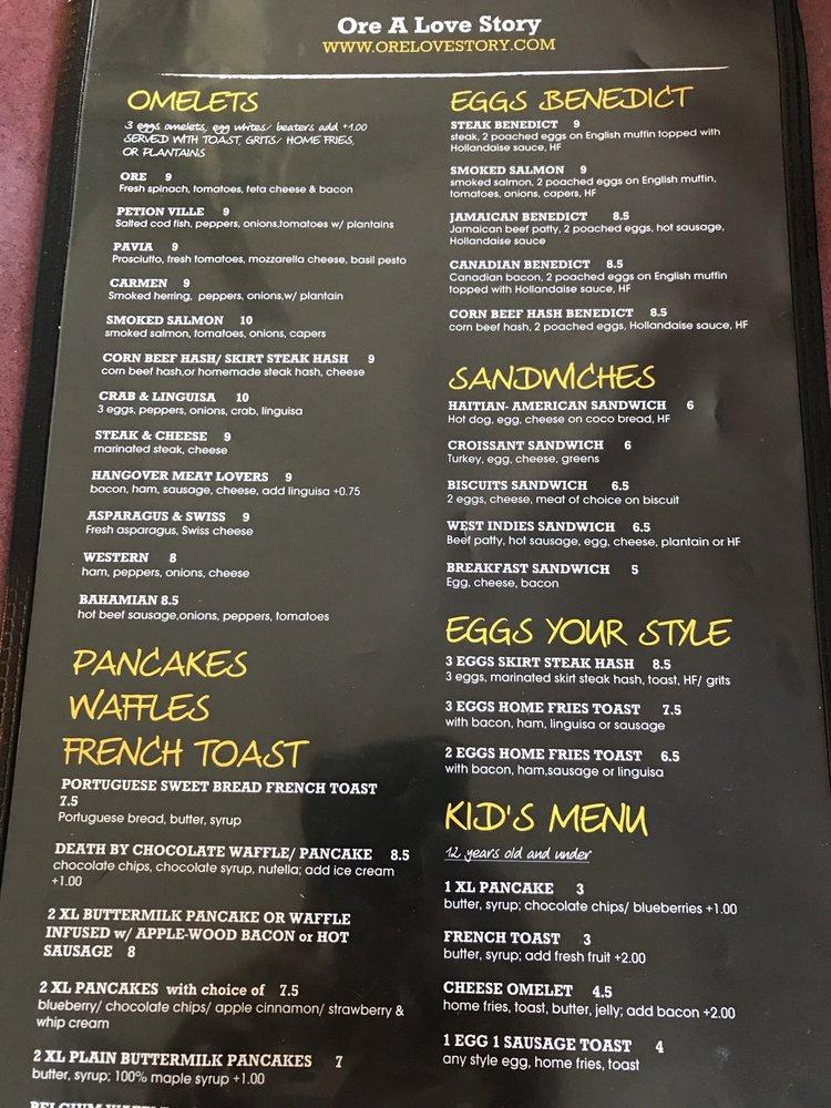 Menu at Ore A Love Story Restaurant, Stoughton