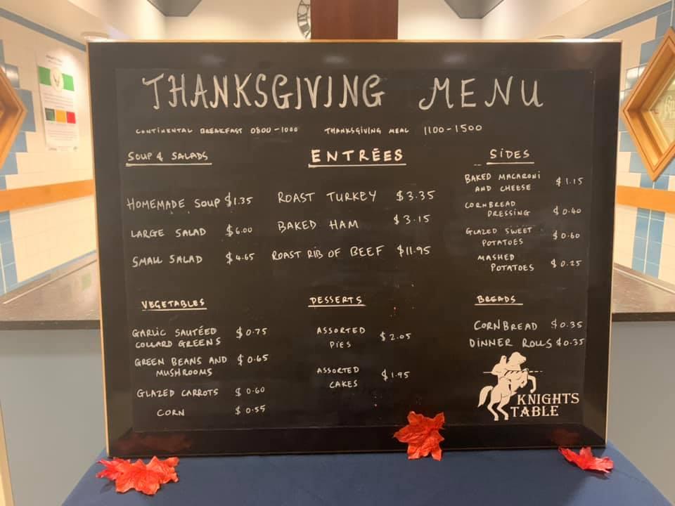Menu at RAF Lakenheath Knight's Table Dining Facility restaurant, Brandon