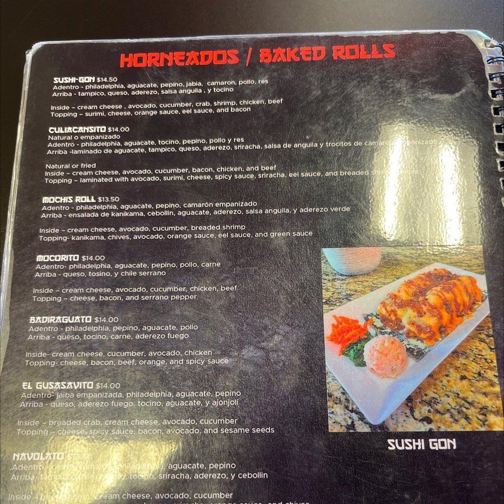 Menu at Sushi Gon Estilo Sinaloa - Mariscos restaurant, Coolidge