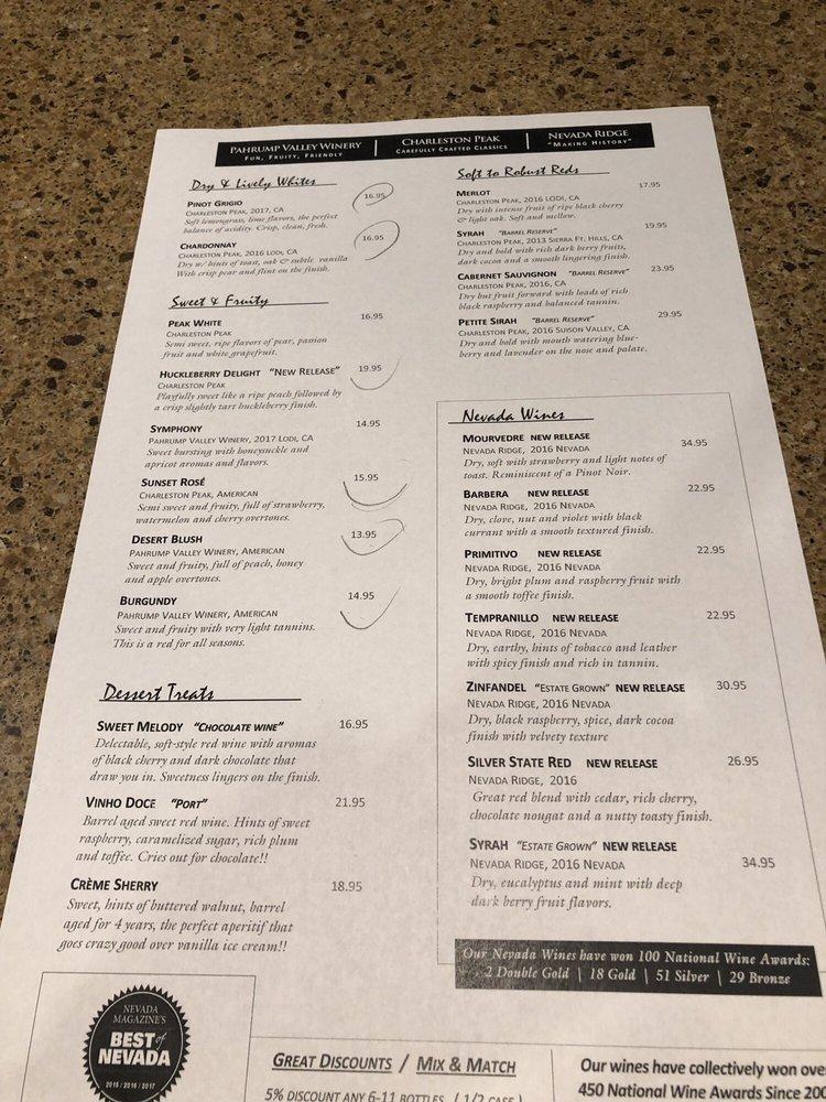 Menu at Symphony's Restaurant, Pahrump