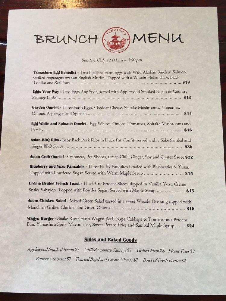 Menu at Yamashiro Hollywood restaurant, Los Angeles