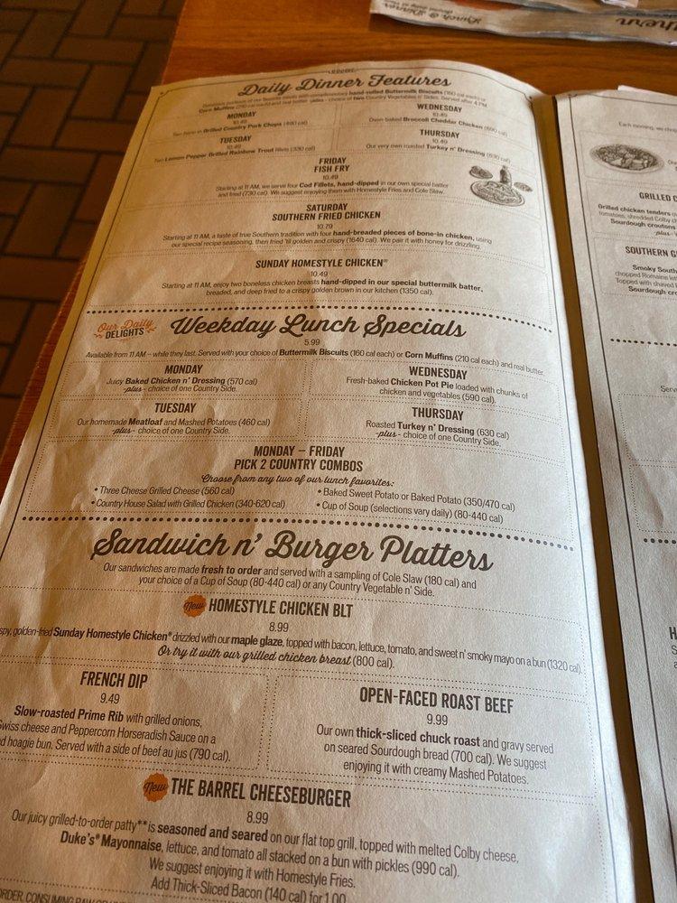 Menu at Cracker Barrel Old Country Store, Woodstock